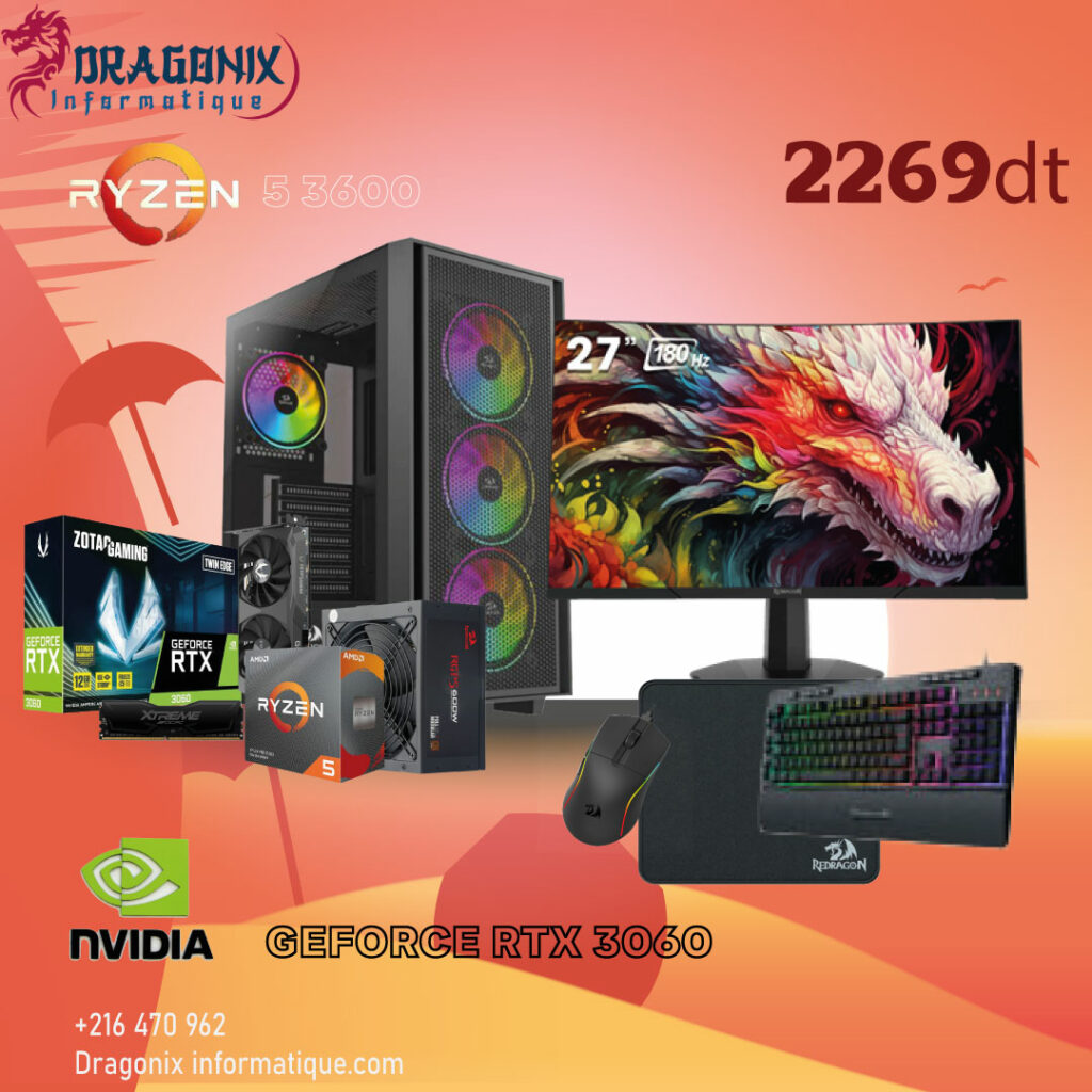 RYZEN5 3600/RTX 3060 12GB/512GB/16GB – Dragonix informatique